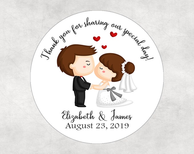 Personalized Wedding Stickers, Thank You Wedding Labels, Cute Couple ...