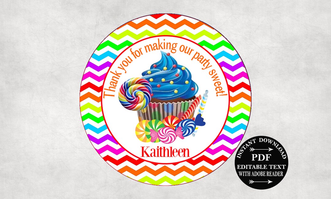 Sweet Shop Birthday Party Label, DIY Circle Tag Party Favor Sticker ...