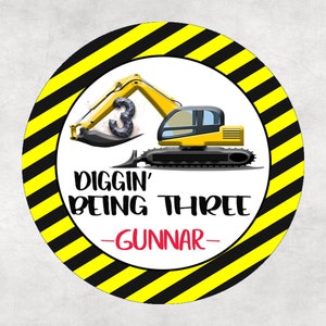 Personalized Construction Excavator Truck Stickers, Diggin Being Three ...