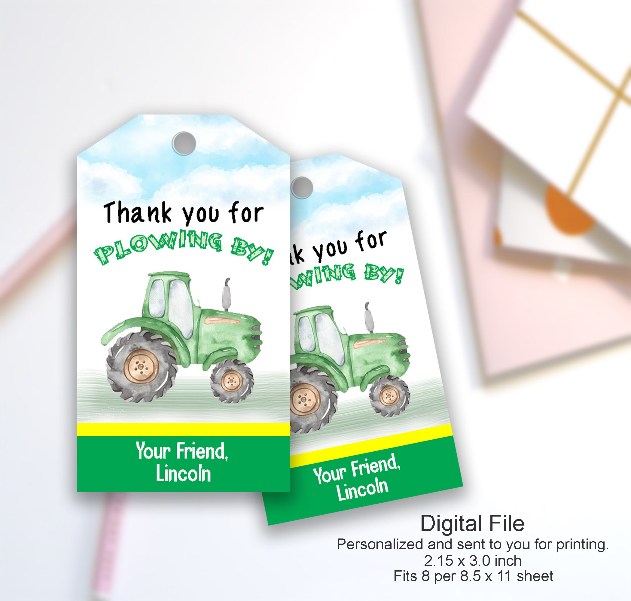 Printable Personalized Tractor Gift Tags Farm Party Favor | Etsy