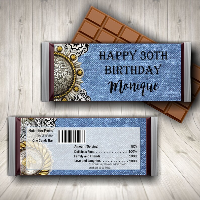 Personalized Denim Birthday Party Favor Candy Bar Wrapper - Etsy