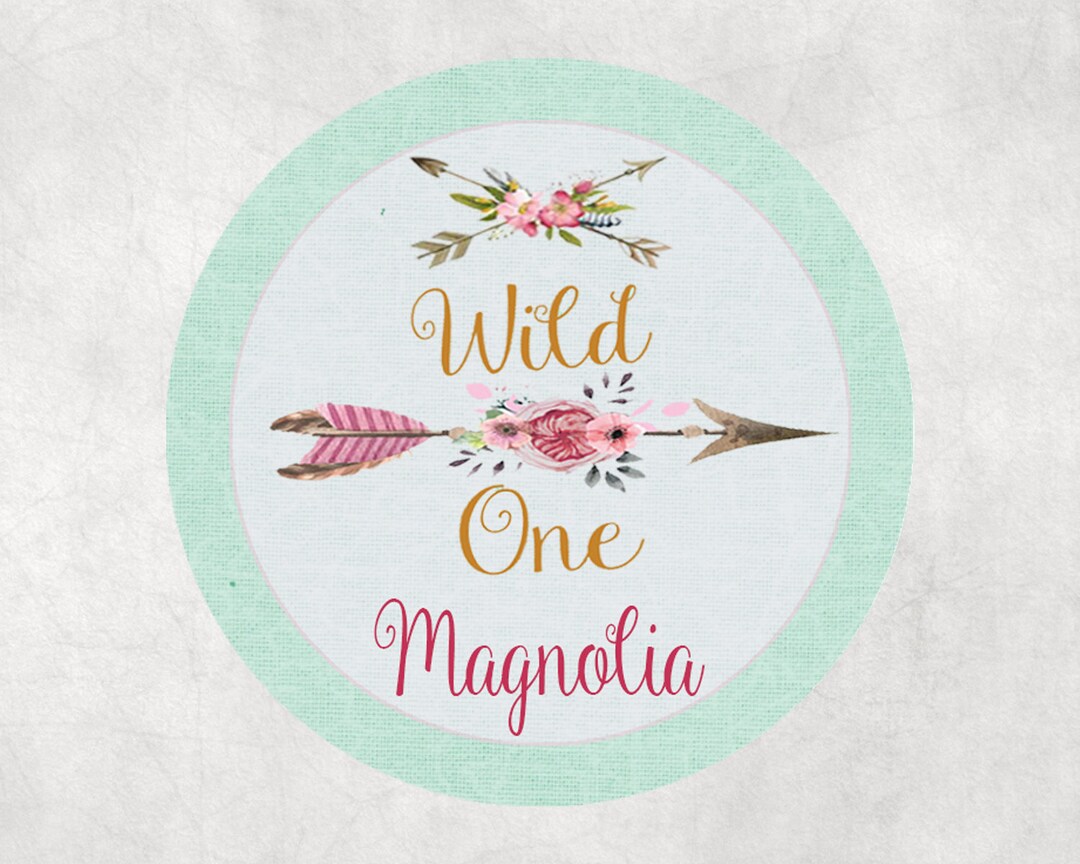 12 Printed Boho Wild One Round Birthdsay Stickers, Tribal Birthday ...