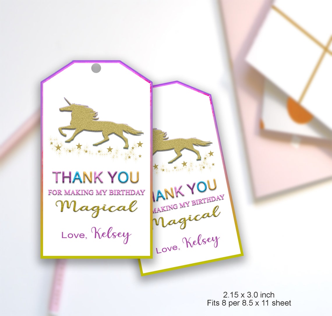 Printable or Printed Unicorn Gift Tags Magical Birthday Party - Etsy