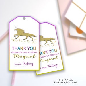 Printable or Printed Unicorn Gift Tags, Magical Birthday Party Favor ...