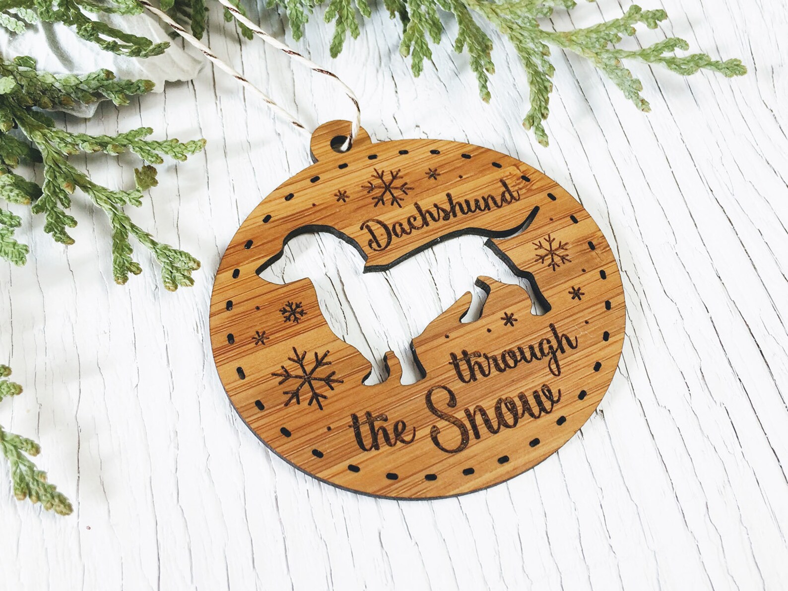 Dachshund Through the Snow Christmas Ornament, Laser Cut Bamboo ...