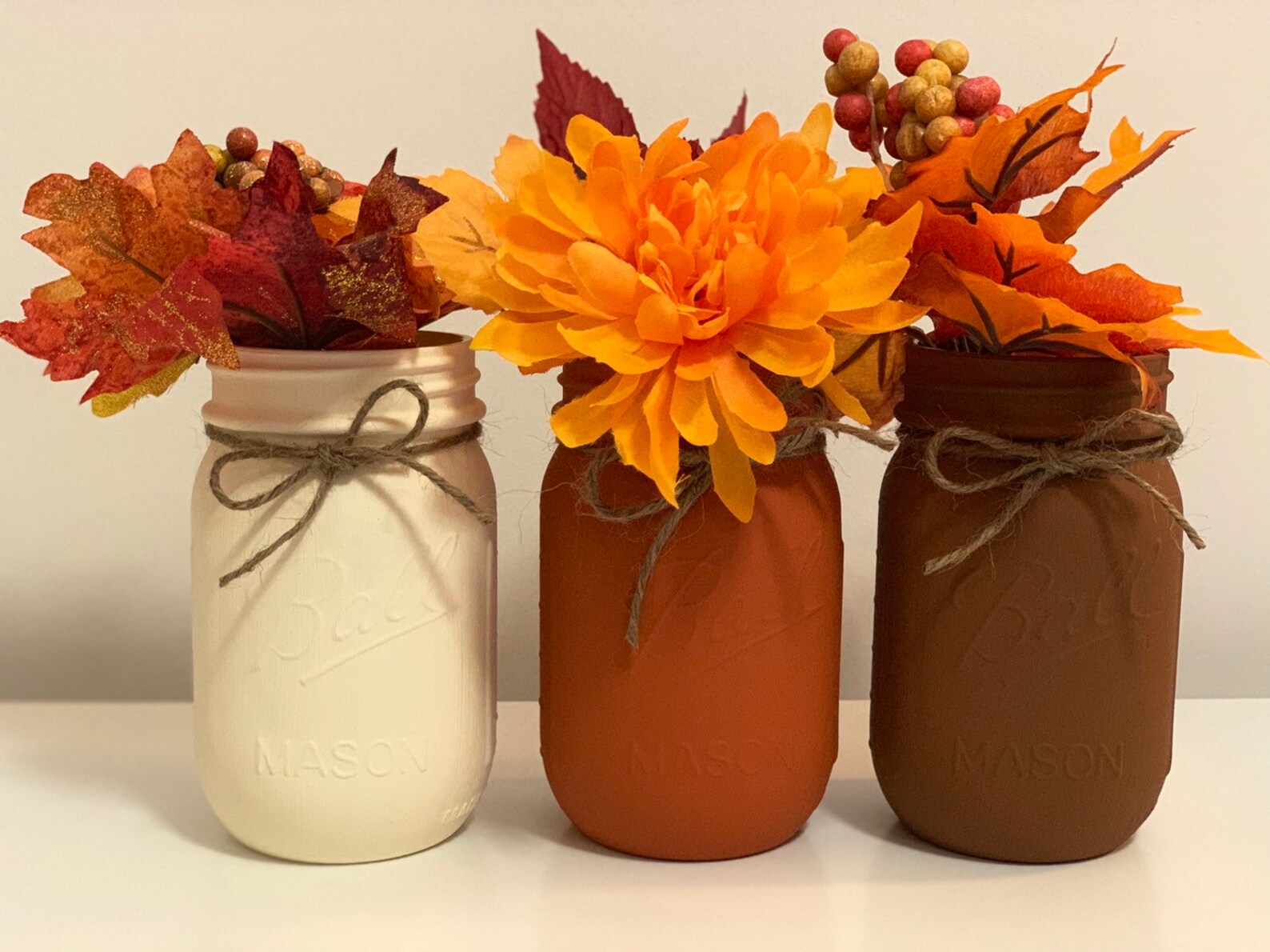 Fall Mason Jar Decor Set of 3 Fall Centerpieces | Etsy