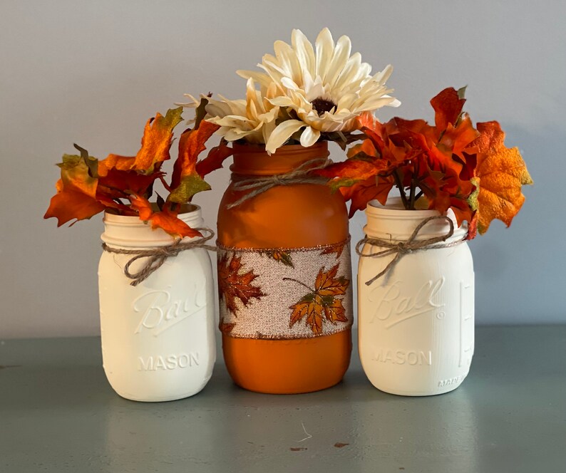 Fall Mason Jar Decor Set of 3 Fall Centerpeices - Etsy