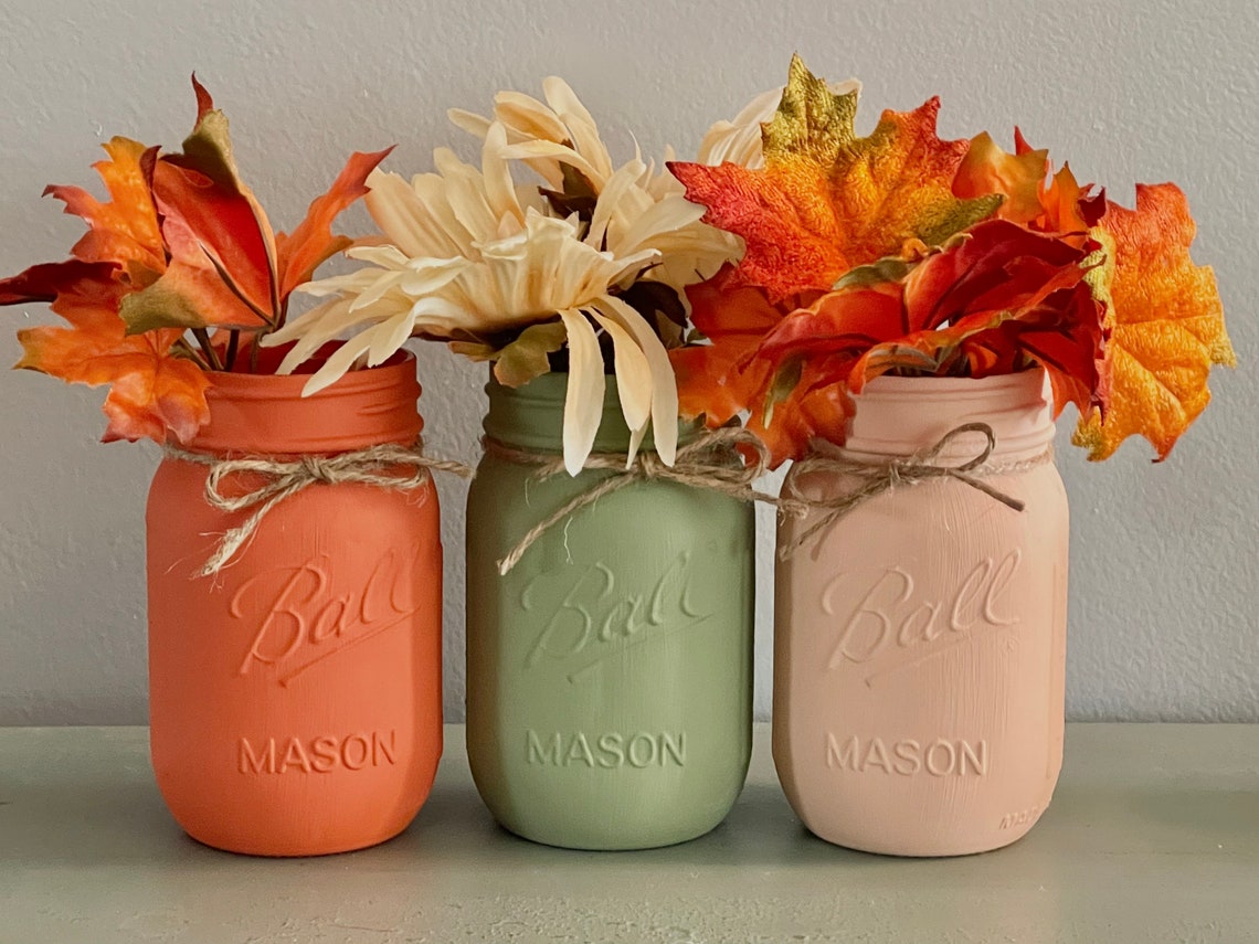 Fall Mason Jar Decor Set of 3 Fall Centerpieces - Etsy