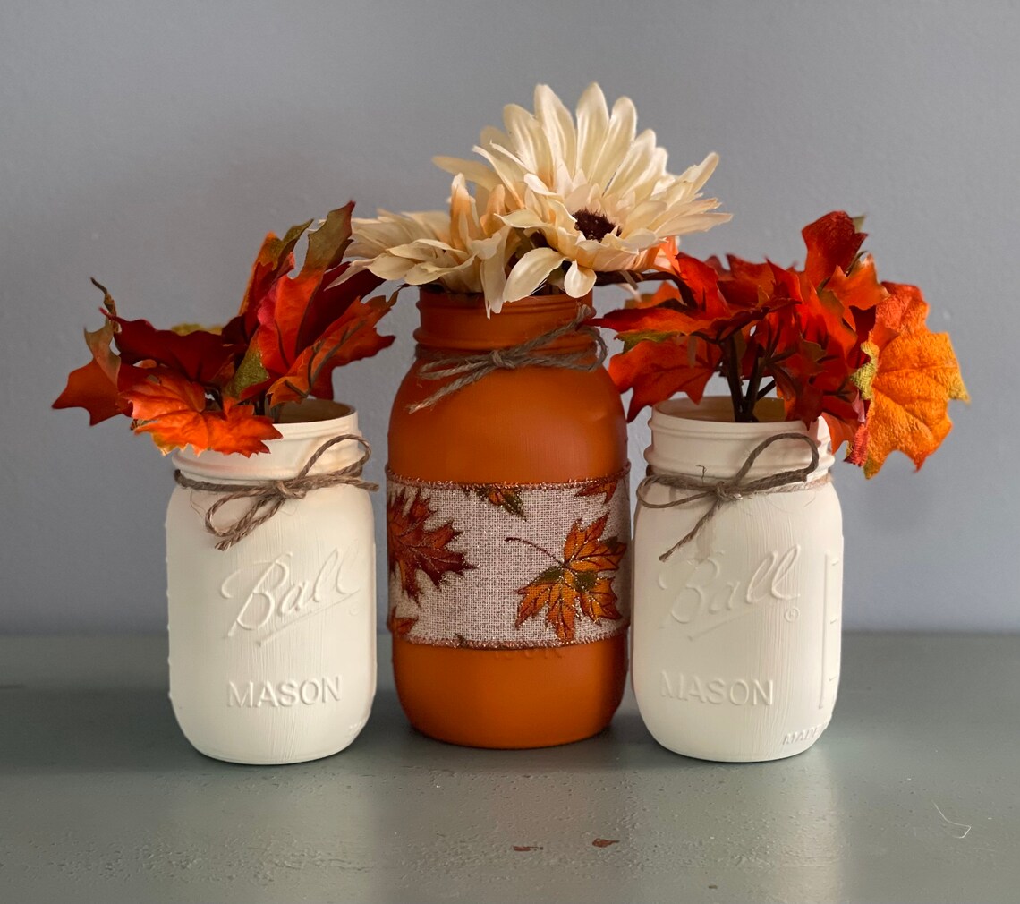 Fall Mason Jar Decor Set of 3 Fall Centerpeices | Etsy