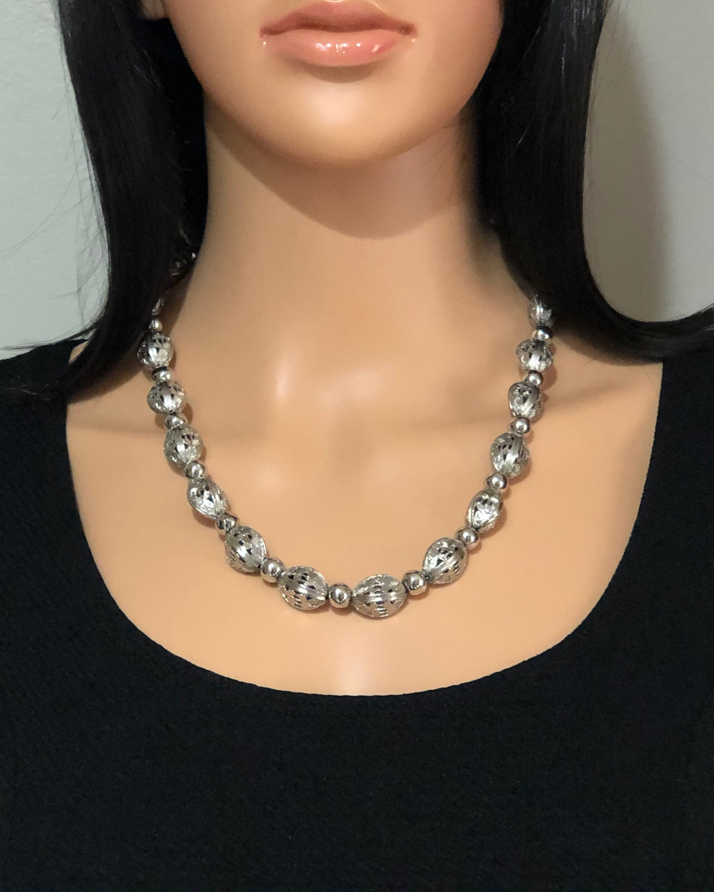 Tortolani Silver Tone Filigree Beaded Vintage Necklace - Etsy UK