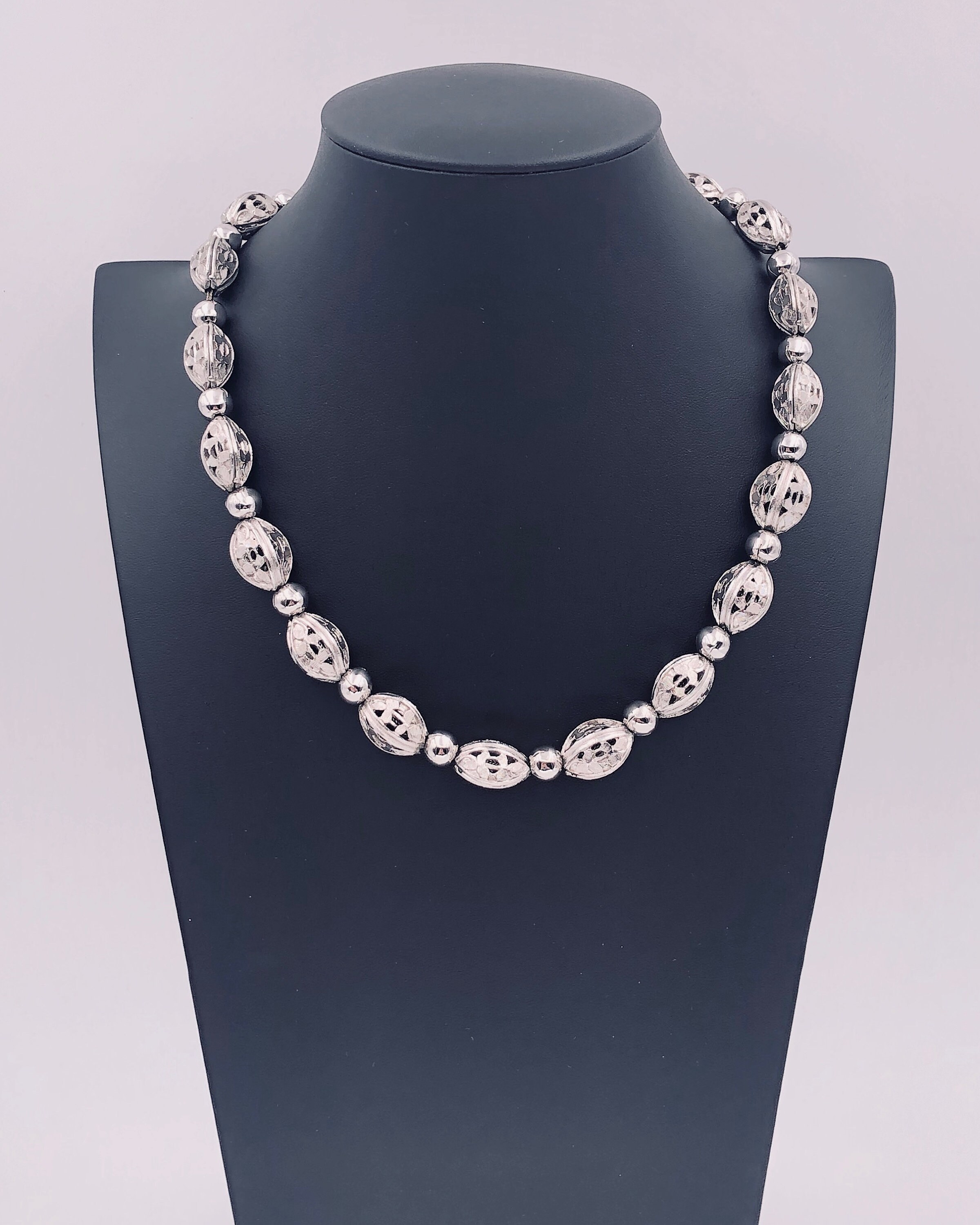 Tortolani Silver Tone Filigree Beaded Vintage Necklace - Etsy UK