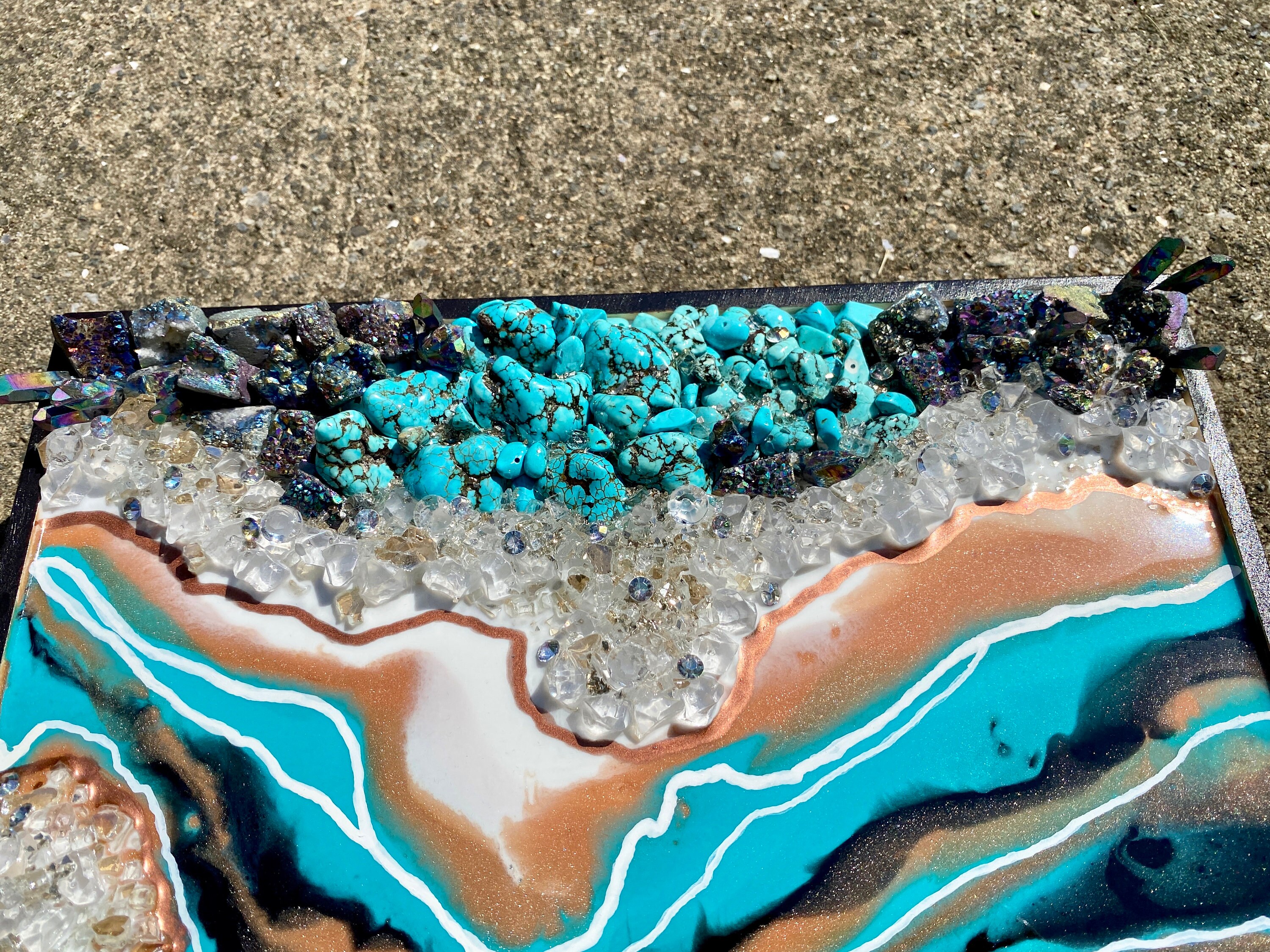 Southwestern Style Turquoise Geode Agate Inspired Epoxy Resin Art Piece ...