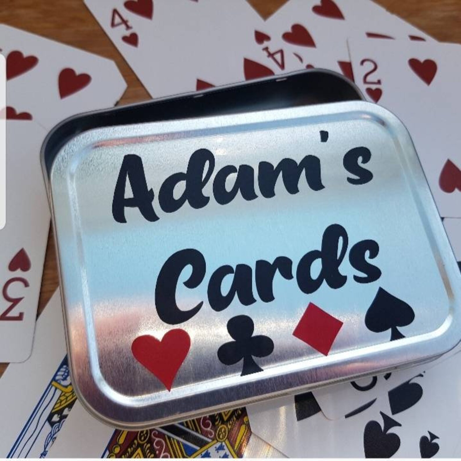 Playing Cards Metal Storage Tin - Gold/silver - Personalised Travel ...