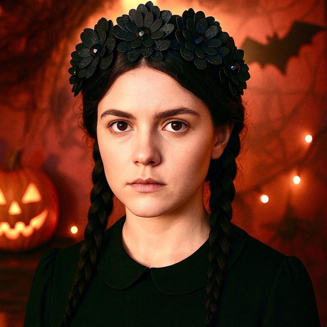 Wednesday Adams Black Sparkle Flower Headband Gothic Floral Tiara ...