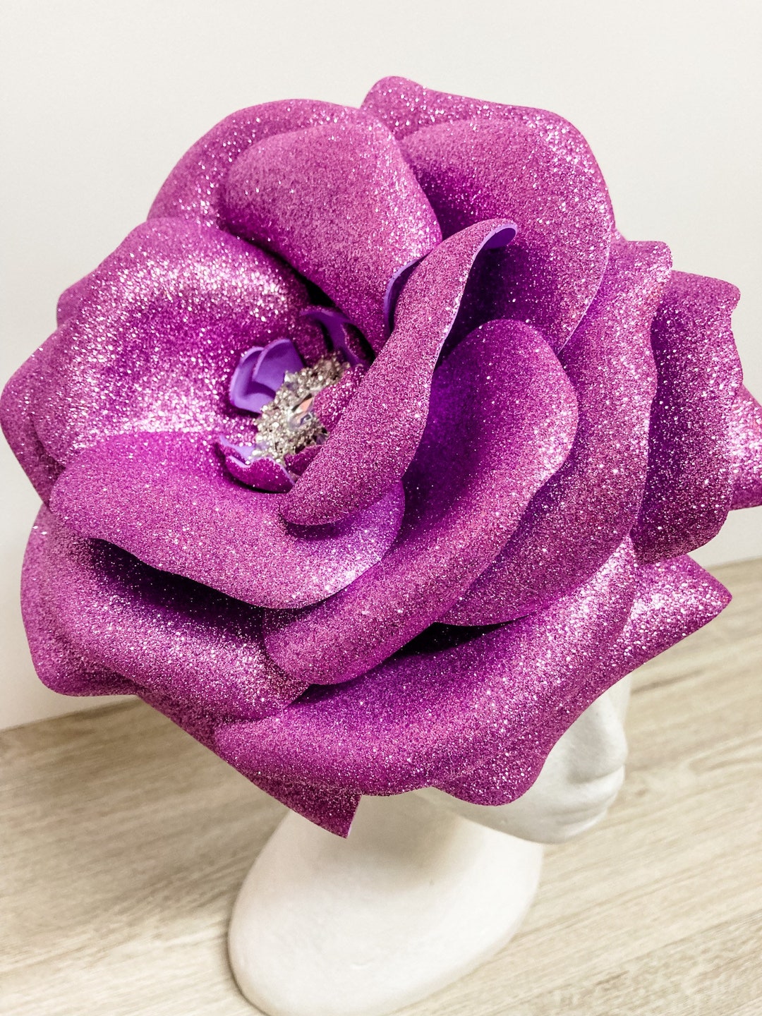 Giant Foam Flower Fascinator Headpiece- Spring Racing- Mauve Sparkle - Etsy