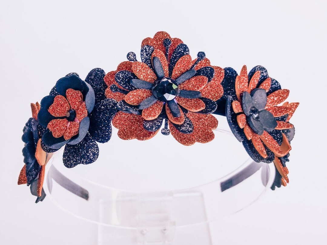 Halloween Hairband Flower Crown Glitter Orange & Black Goth Accessory ...