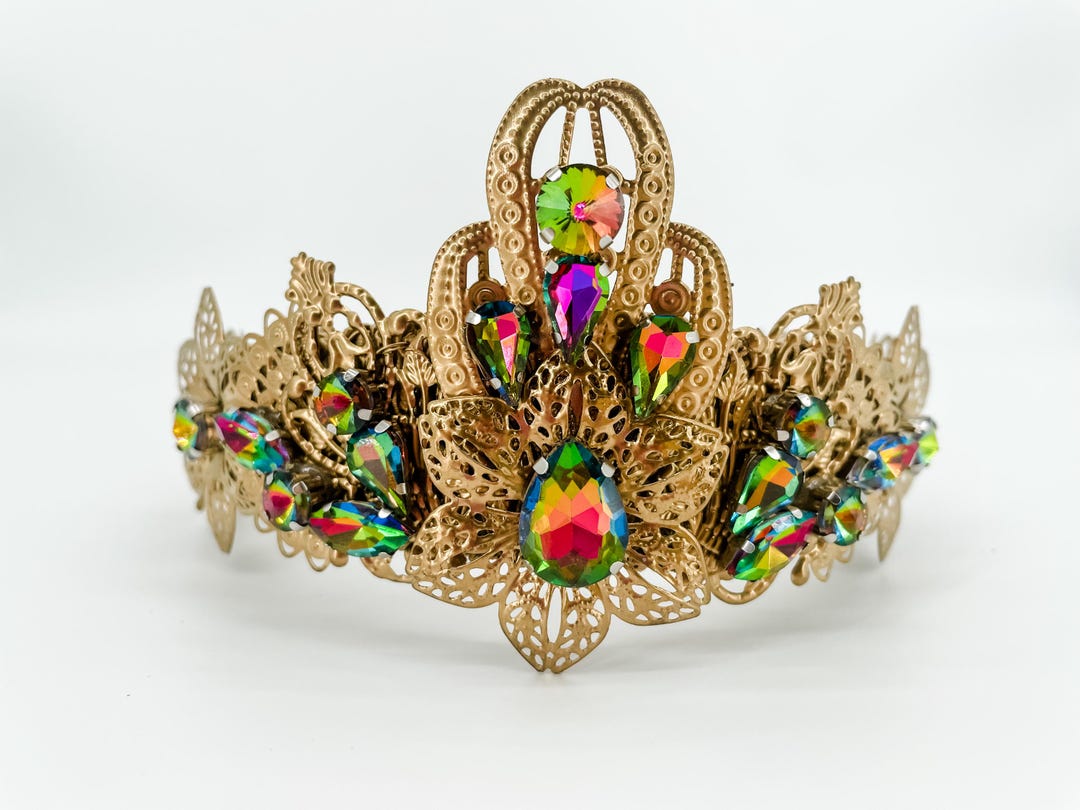 Roaring 20s Rainbow Diamante Tiara: Gold Gatsby Flapper Headpiece - Etsy