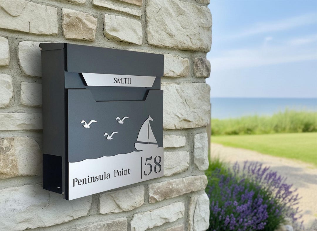 Coastal Mailbox - Beach Mailbox - Wall Mounted Anthracite Mailbox - Etsy