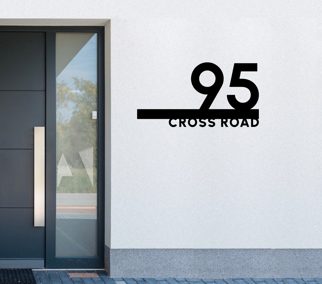 Modern House Number Sign - Black House Numbers - Silver Address Plaque ...