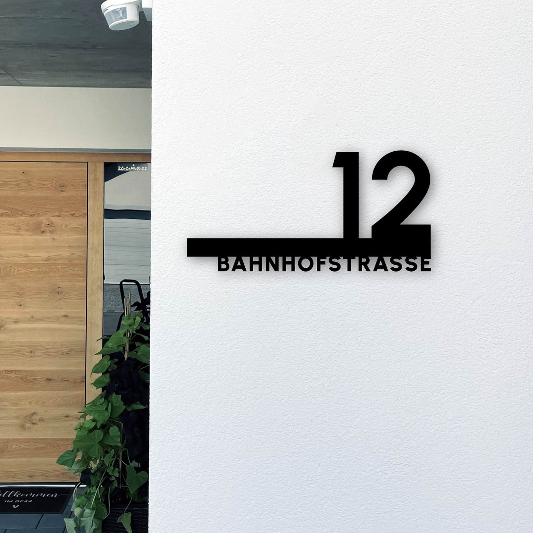 Modern House Number Sign Black House Numbers Silver Address Plaque ...