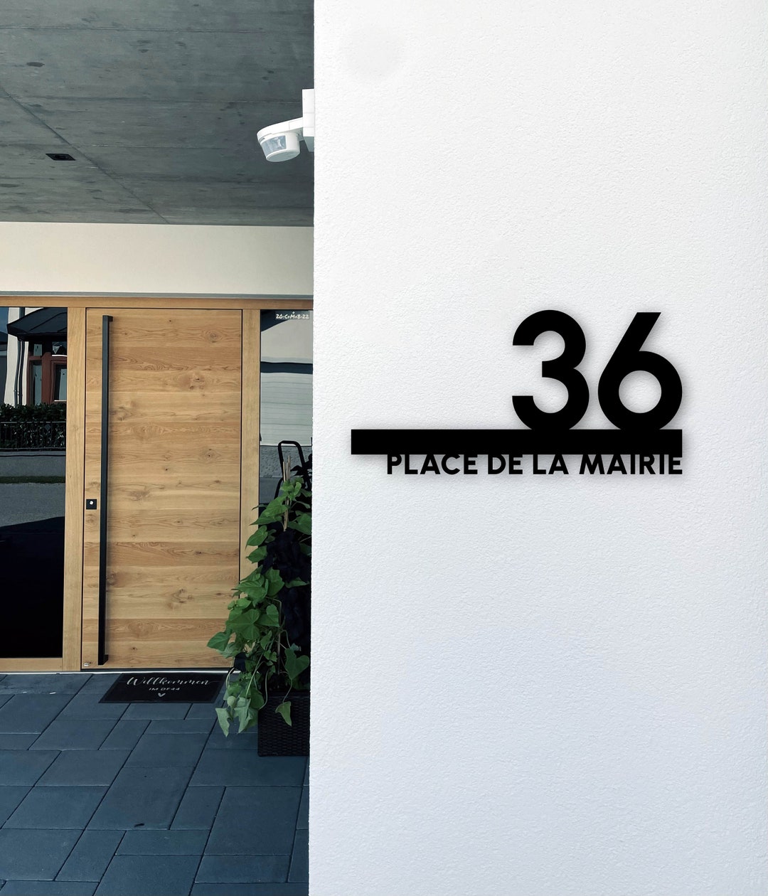 Modern House Number Sign - Black House Numbers - Silver Address Plaque ...