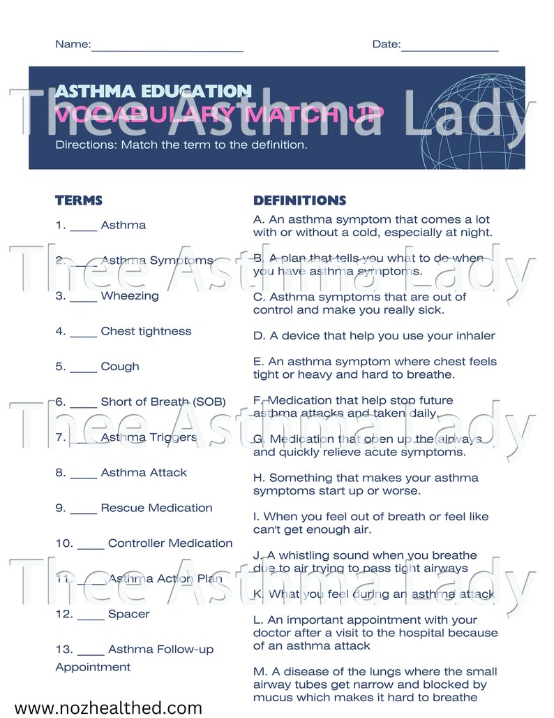 SALE Printable Asthma Education Worksheet Bundle: Empower Young Minds ...