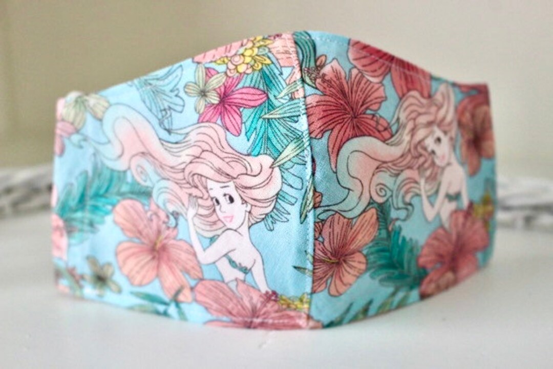 Disney Floral Ariel Toddler, Child, Youth and Adult Size Face Mask ...