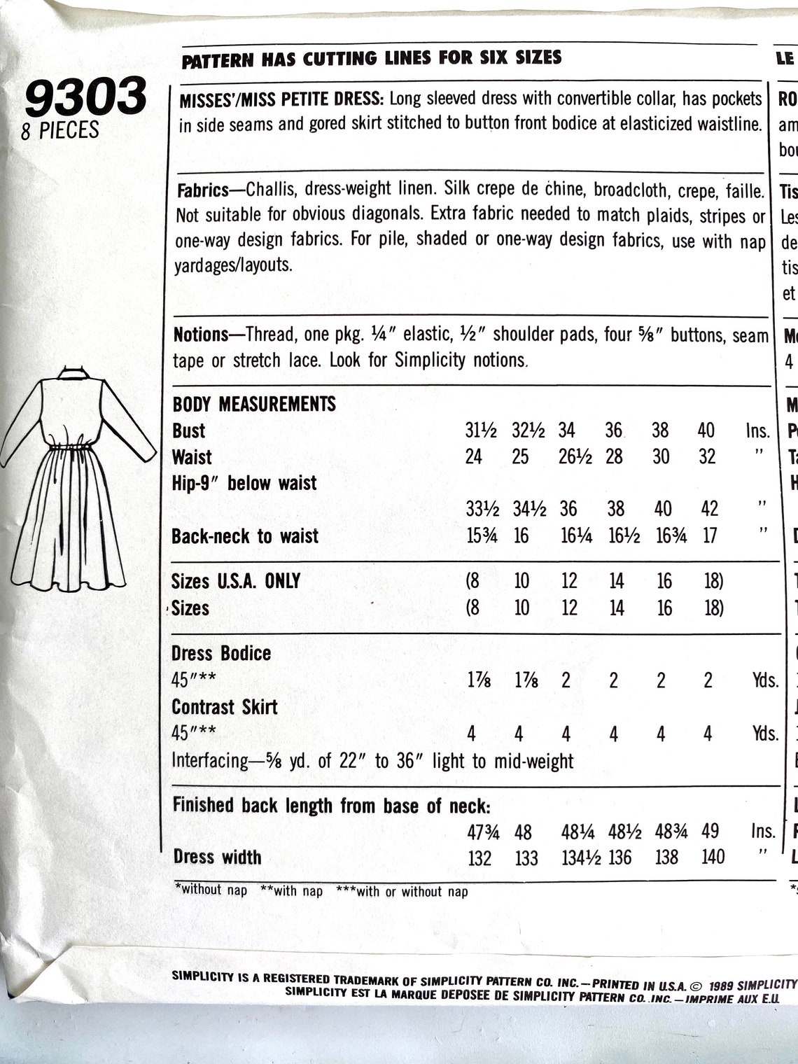 Simplicity Pattern 9303 All Sizes Misses/miss Petite Dress - Etsy