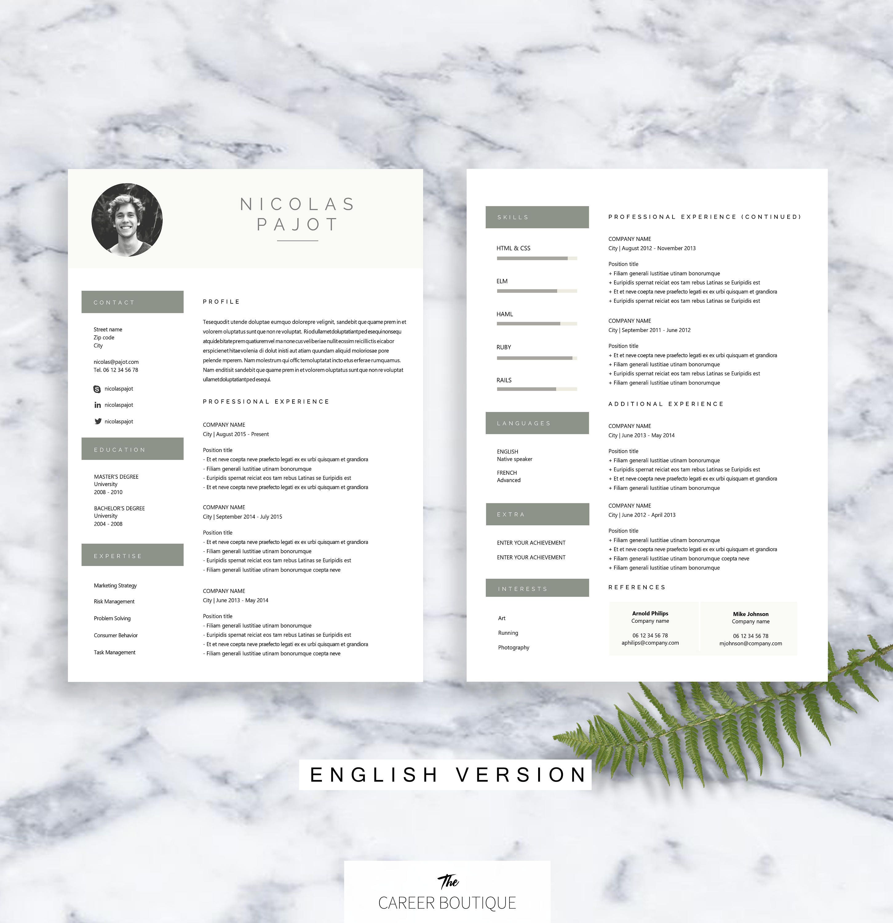 CV Template Nicolas | Resume Format | Cover Letter | in English and ...