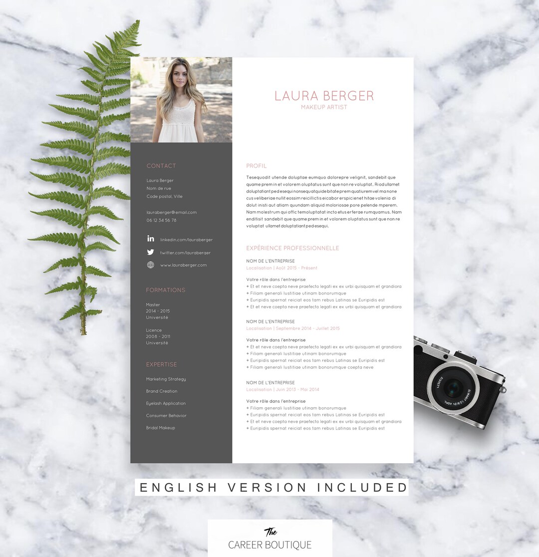 CV Template Laura | Resume Format | Cover Letter | in English & French ...