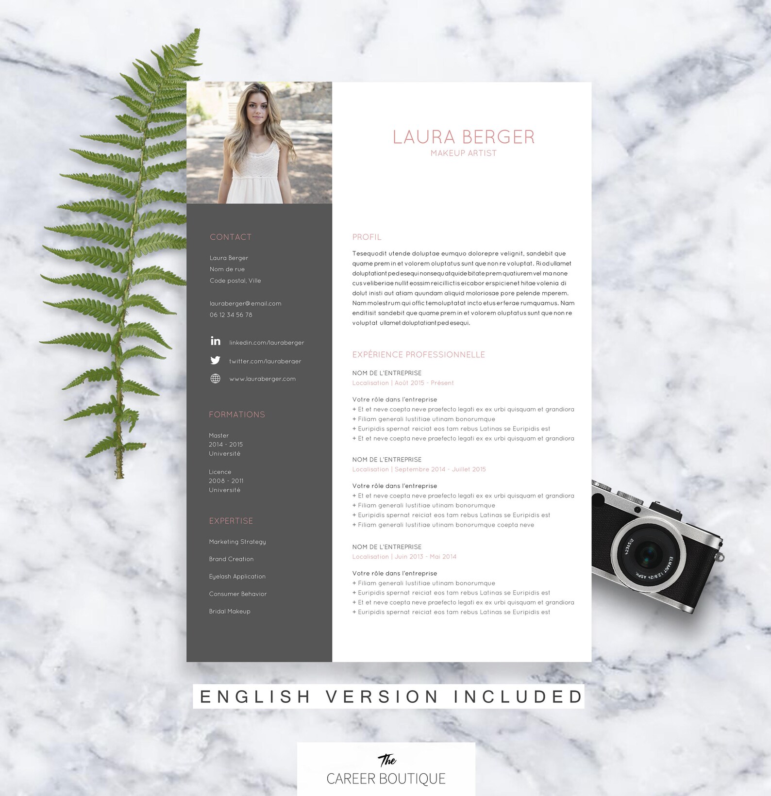 CV Template Laura | Resume Format | Cover Letter | in English & French ...