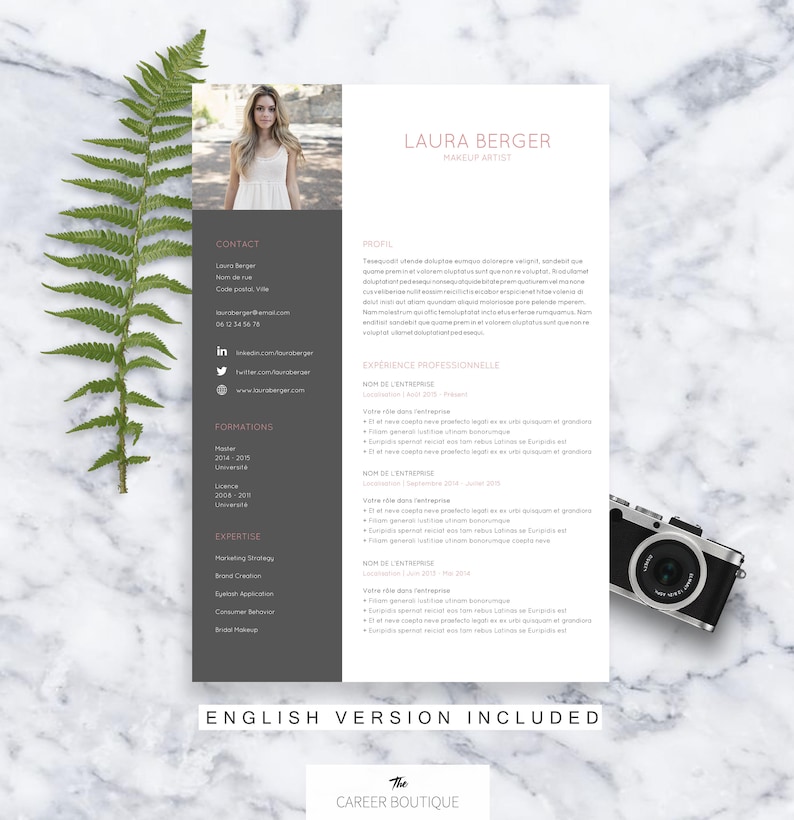 CV Template Laura | Resume Format | Cover Letter | in English & French ...