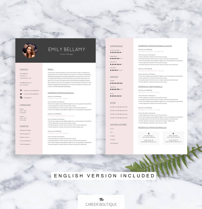 CV Template Emily | Resume Format | Cover Letter | in English and ...