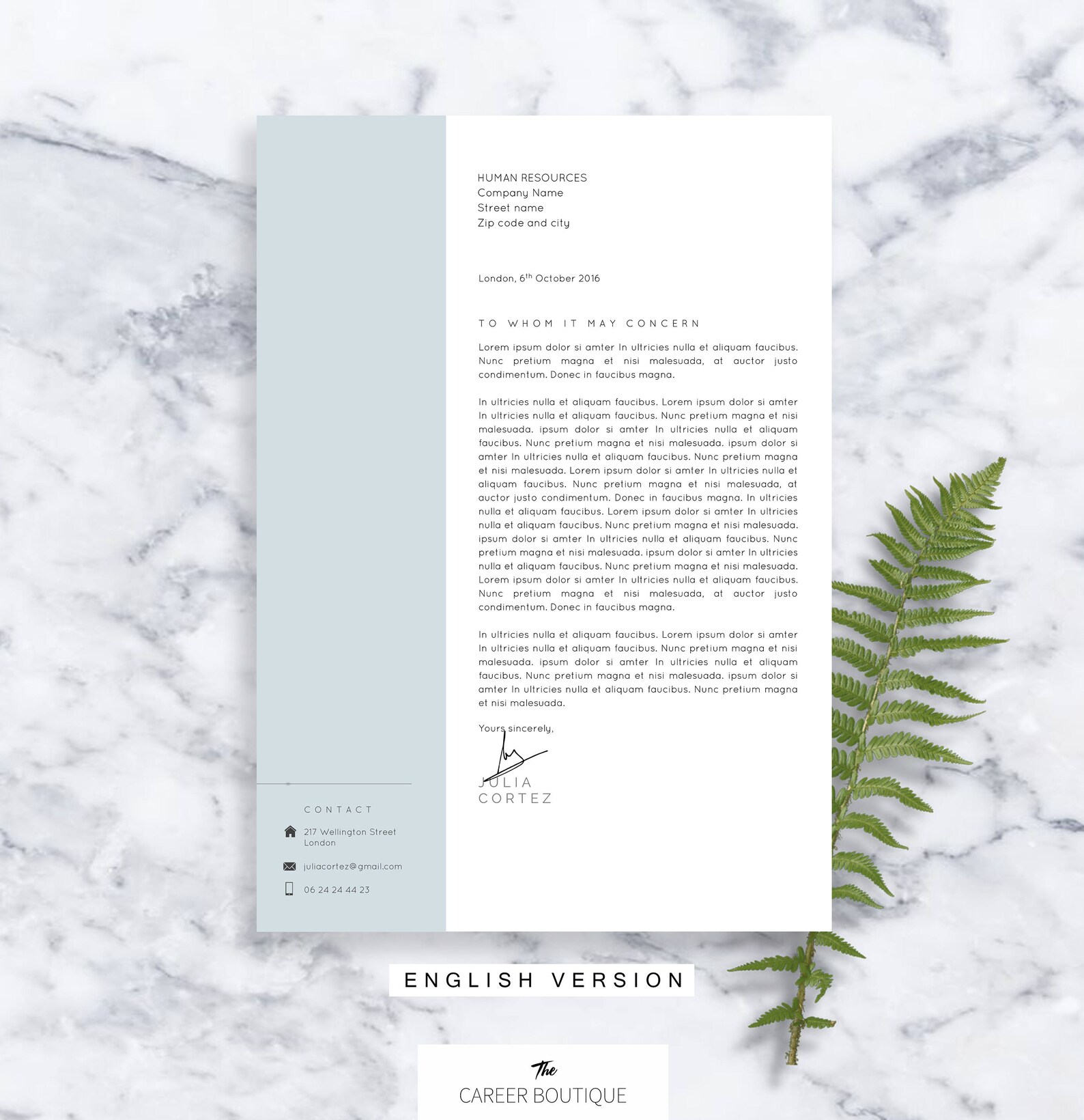CV Template Julia Resume Format Cover Letter in English and French ...