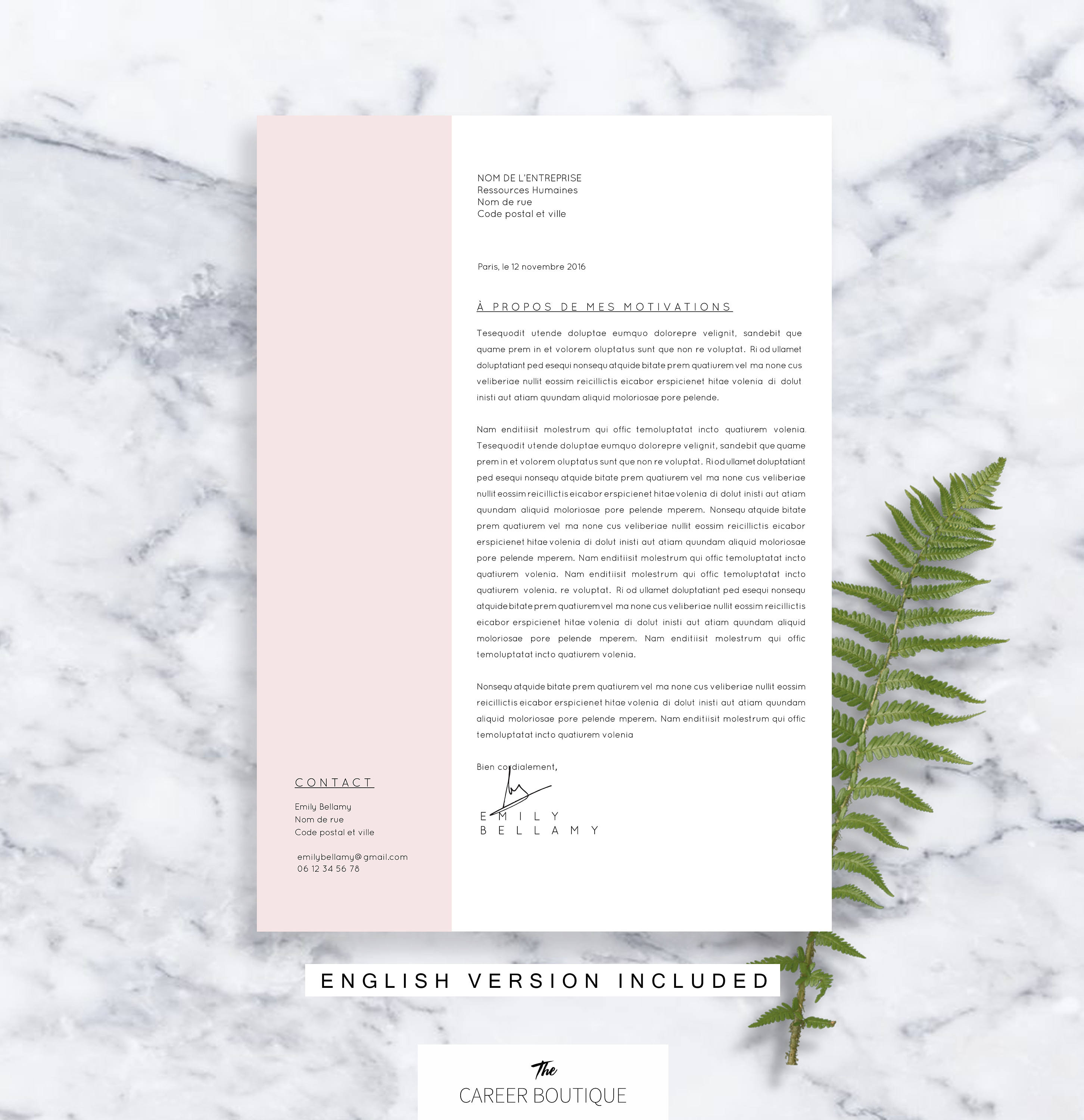 CV Template Emily | Resume Format | Cover Letter | in English and ...