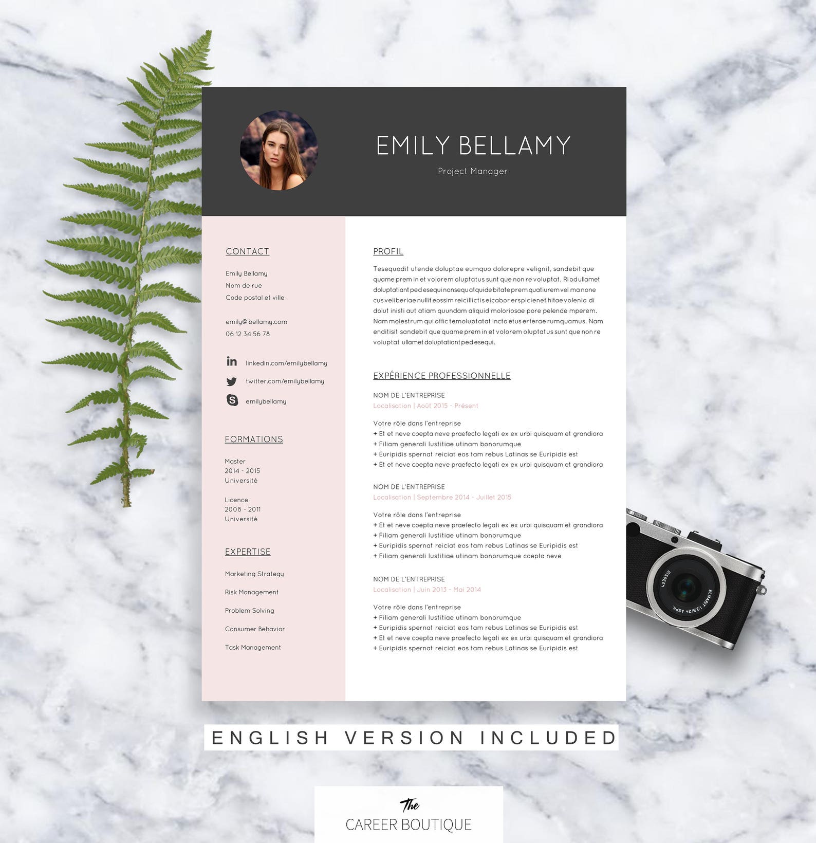 CV Template Emily | Resume Format | Cover Letter | in English and ...