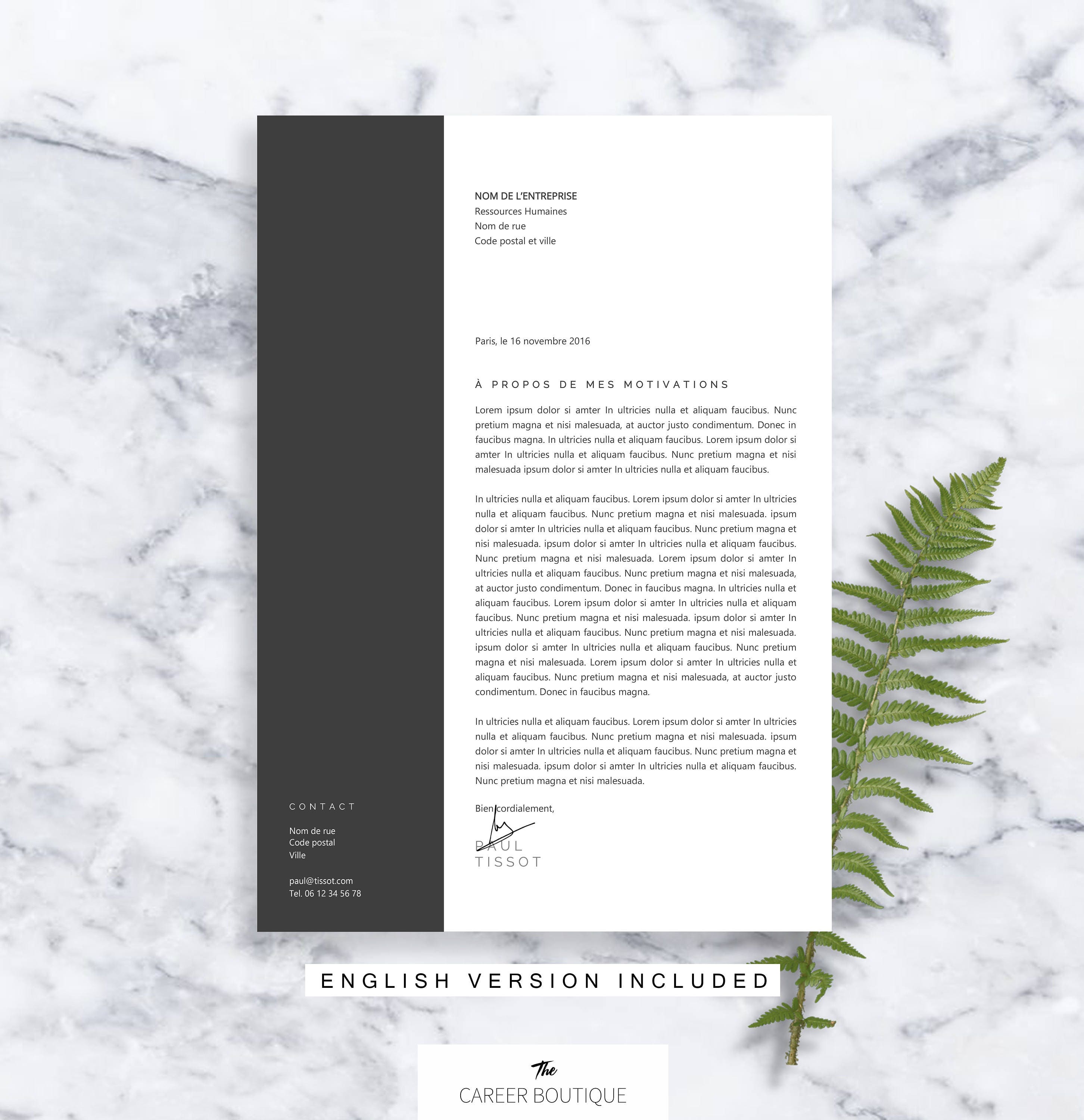 CV Template Paul | Resume Format | Cover Letter | in English and French ...