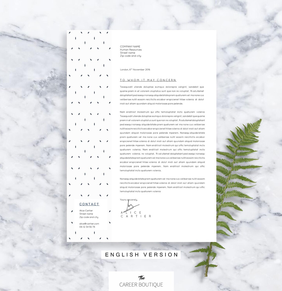 CV Template Alice | Resume Format | Cover Letter | in English and ...