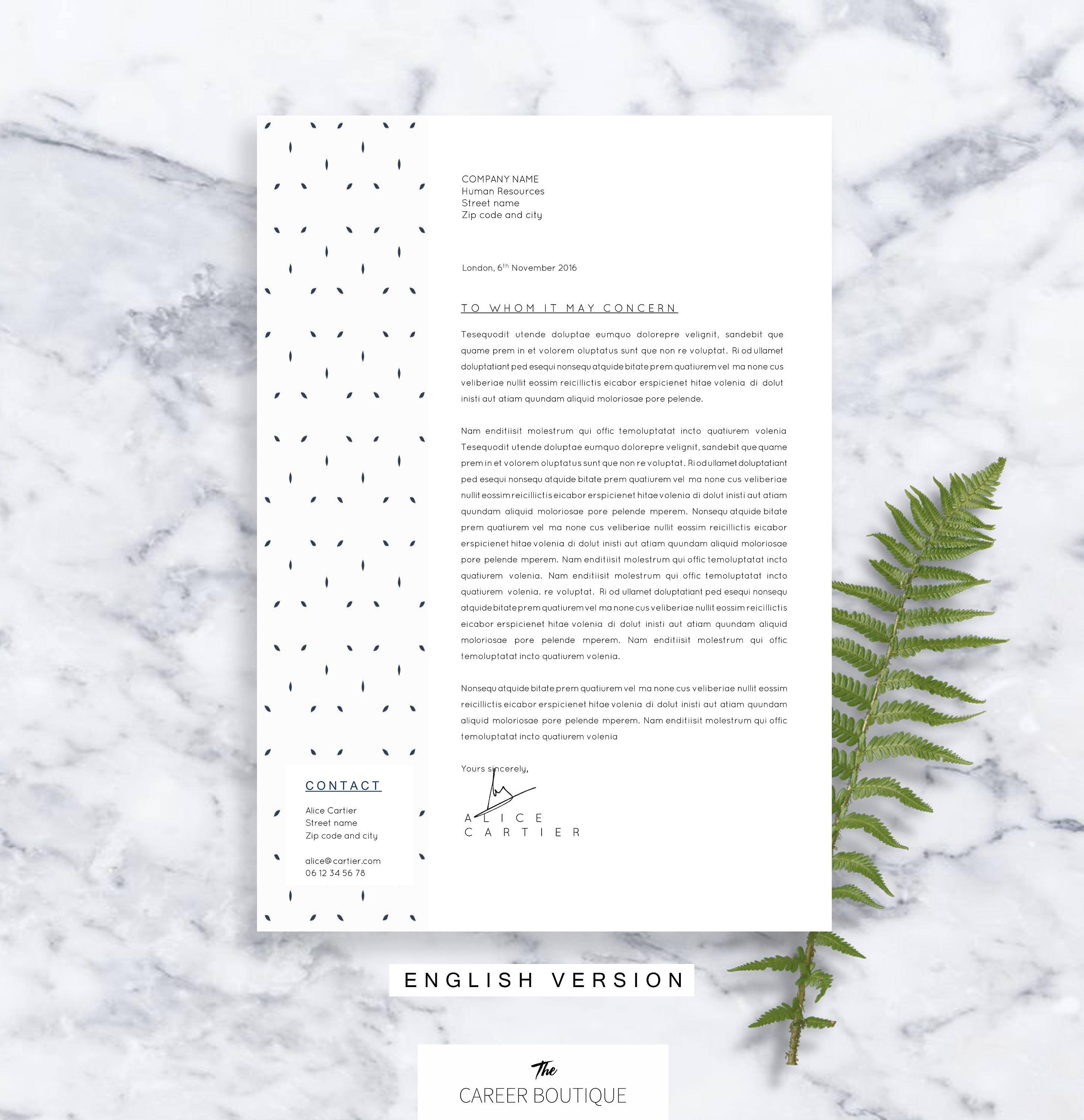CV Template Alice | Resume Format | Cover Letter | in English and ...