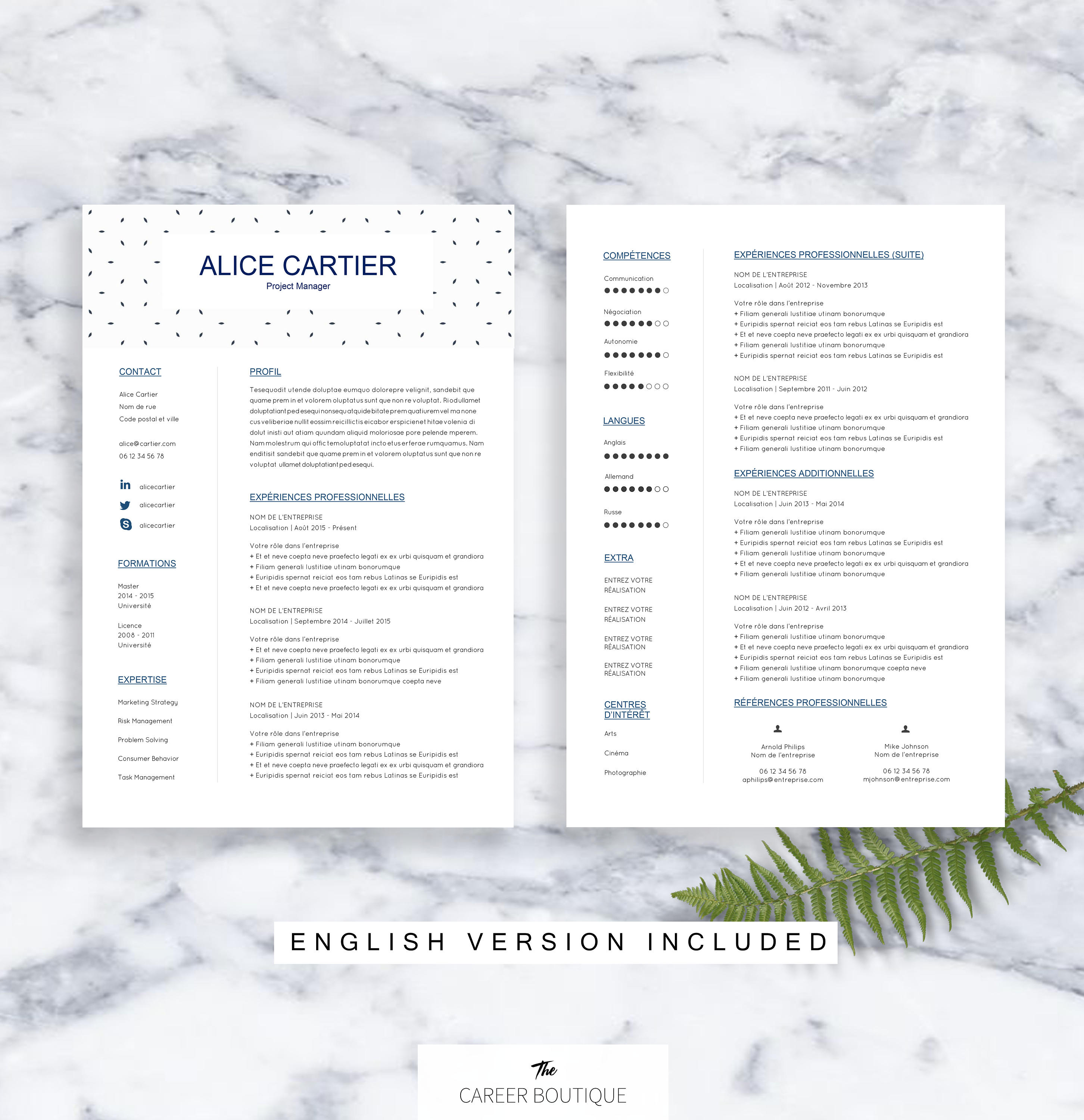 CV Template Alice | Resume Format | Cover Letter | in English and ...