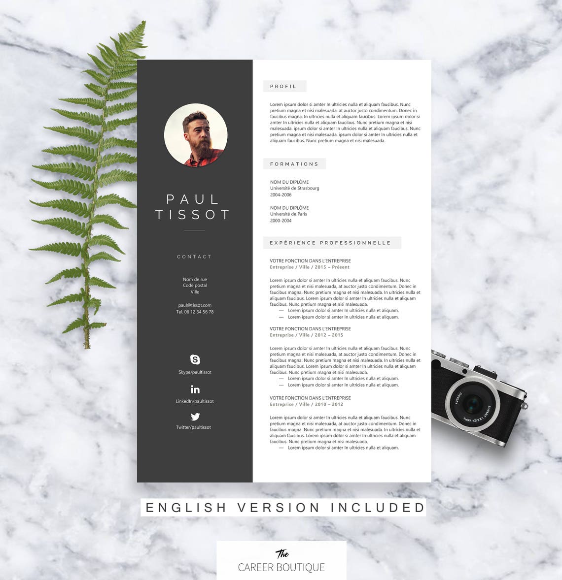 CV Template Paul | Resume Format | Cover Letter | in English and French ...