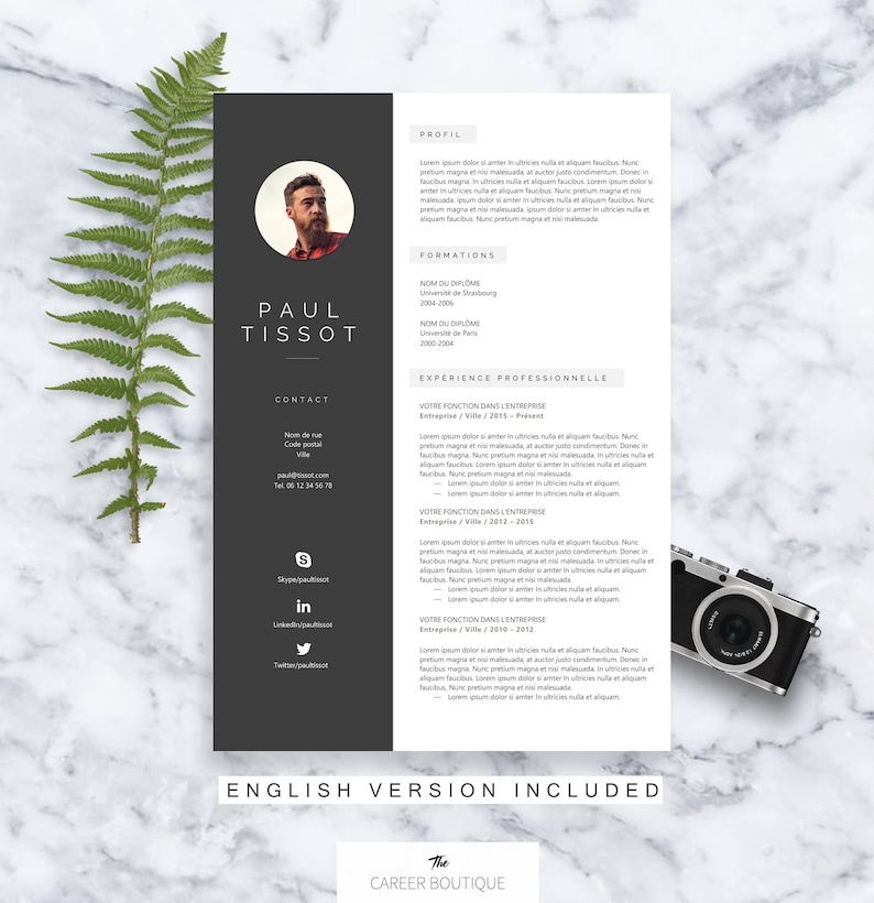 Modèle de CV Paul | Resume Template | Lettre de Motivation | en ...