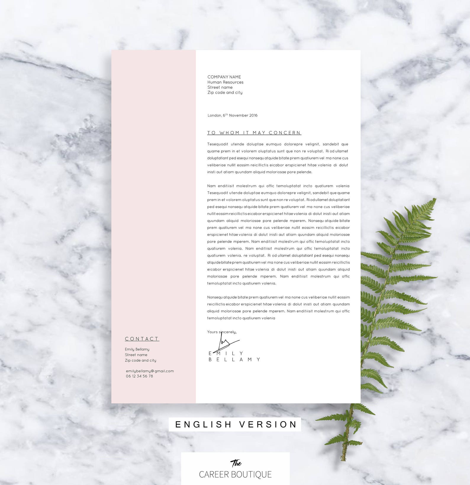 CV Template Emily | Resume Format | Cover Letter | in English and ...