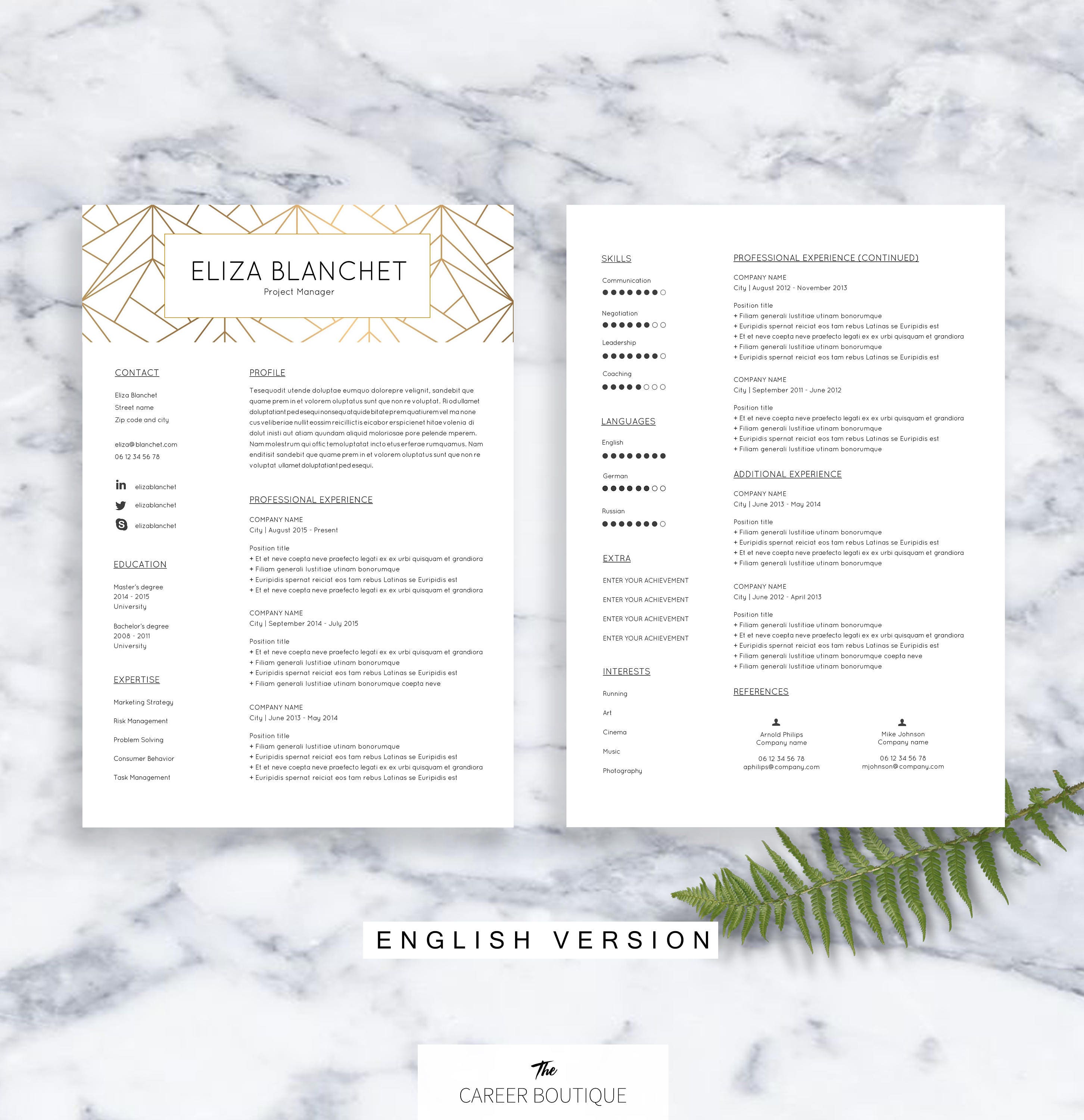 CV Template Eliza | Resume Format | Cover Letter | in English and ...