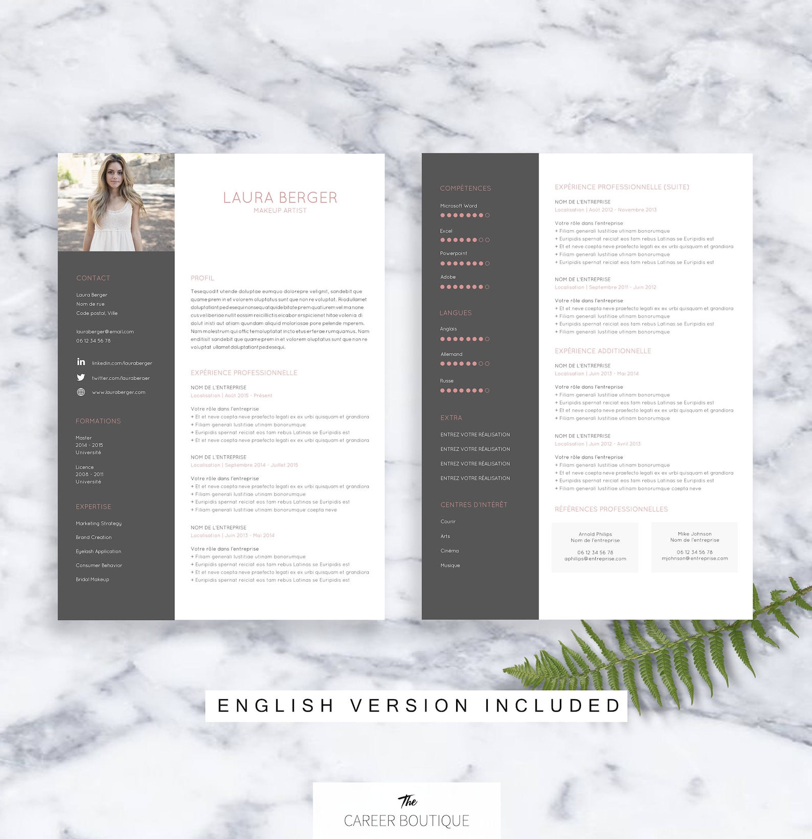 CV Template Laura | Resume Format | Cover Letter | in English & French ...