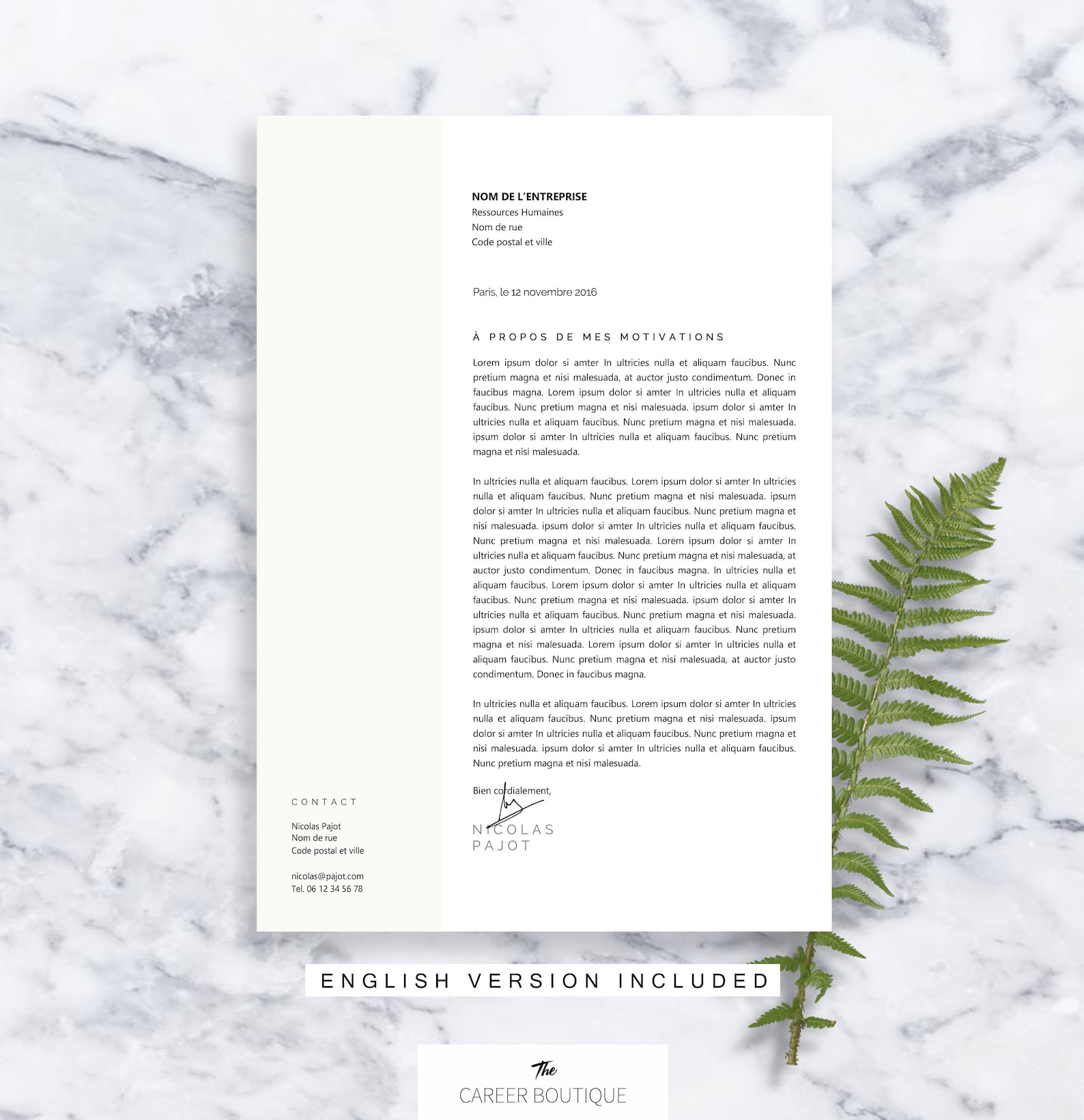 CV Template Nicolas | Resume Format | Cover Letter | in English and ...