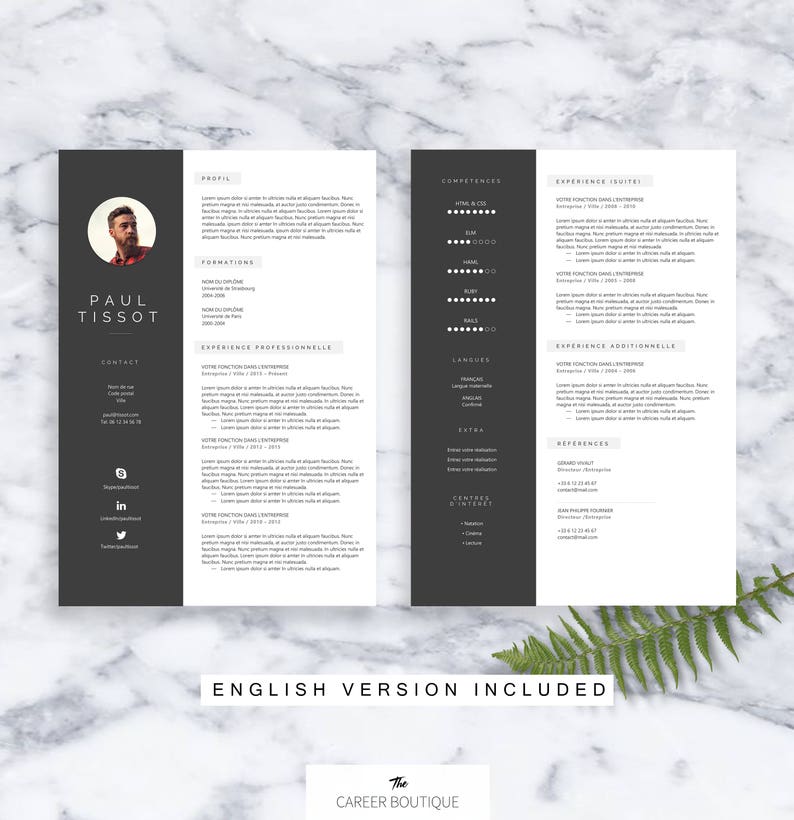 Modèle de CV Paul | Resume Template | Lettre de Motivation | en ...