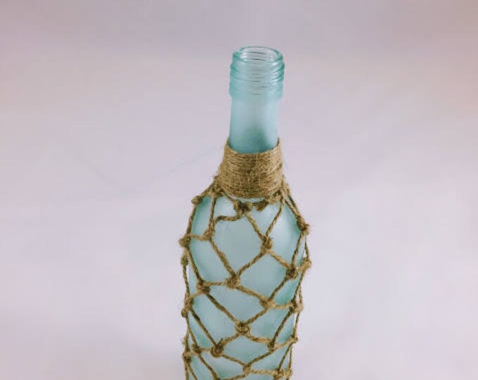 Blue Handmade Frosted Twine Wine Bottle// Fishing Net Bottle // Twine ...
