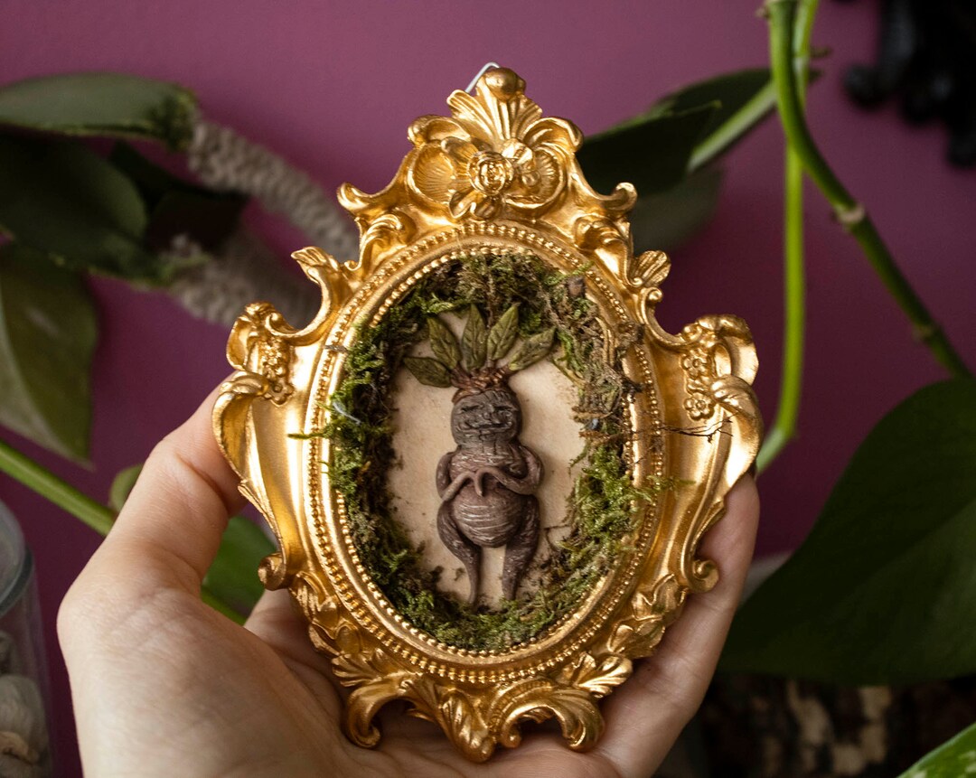 Gold Mandrake Wall Hanger | Farmhouse Decor | Witchy Plant Art | Unique ...