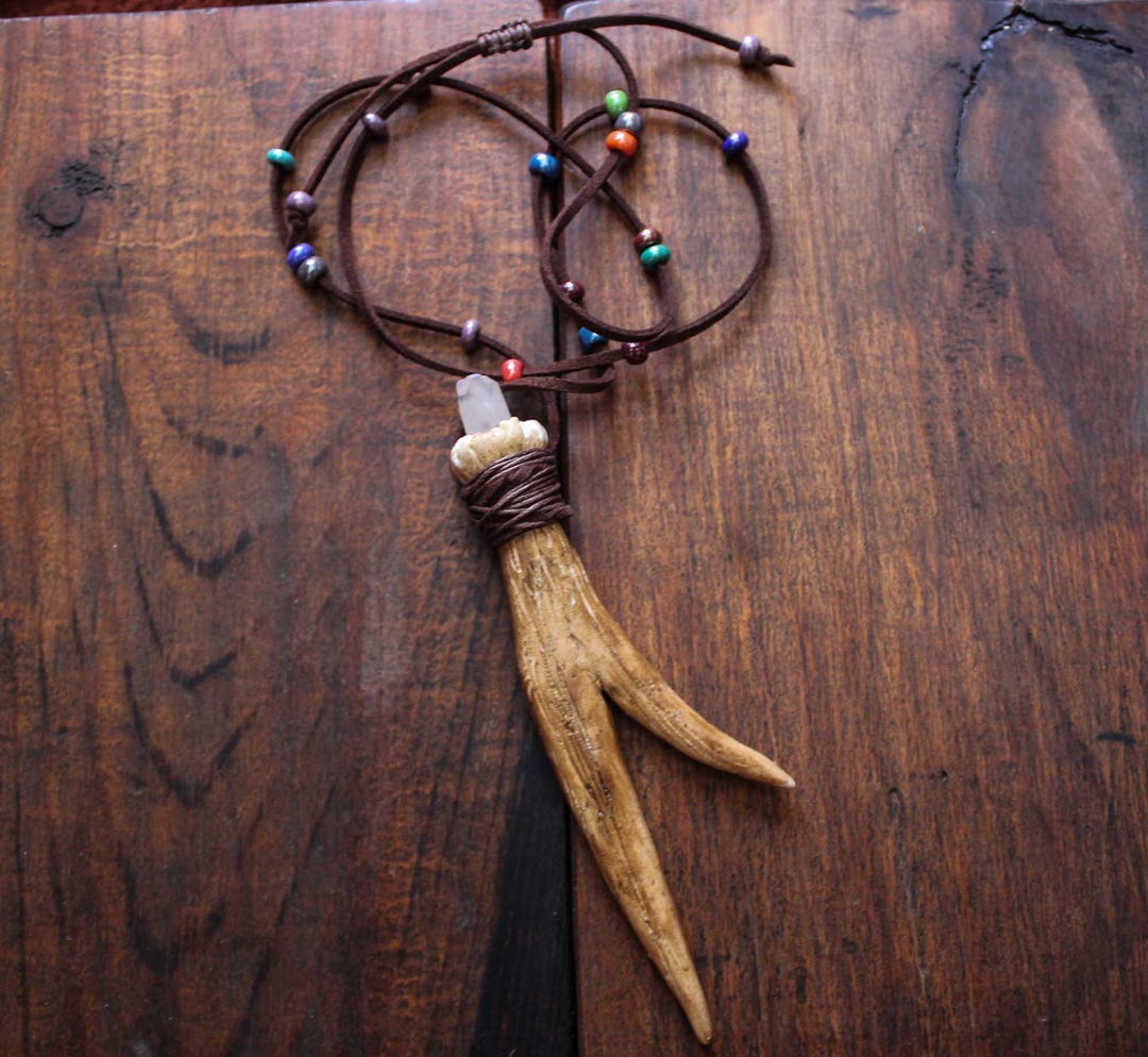 Aura Quartz Crystal Antler Necklace: Handmade Pagan Horn Pendant - Etsy